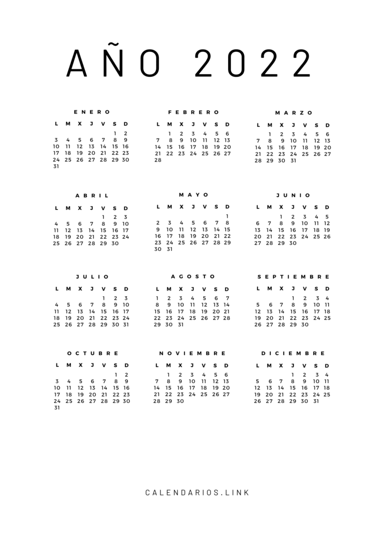 ️ Calendarios 2022 para imprimir